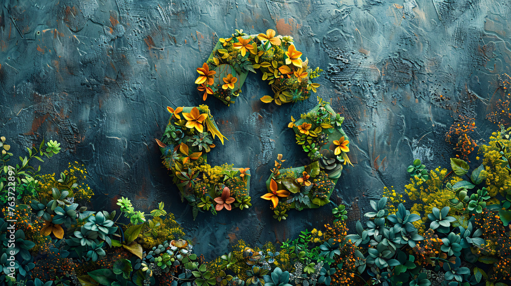 Recycle symbol on green background with recycle bin. Concept ...