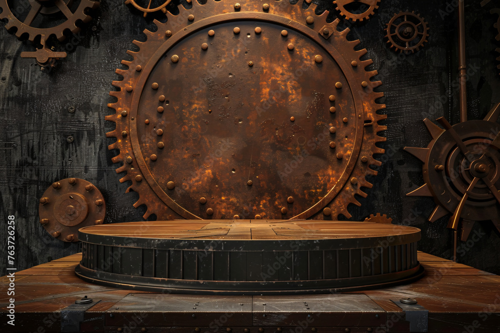 product podium presentation with antique metal steam victorian age ...