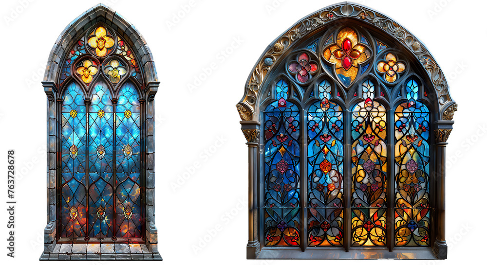 Gothic Grandeur of Stained Glass window isolated on transparent ...