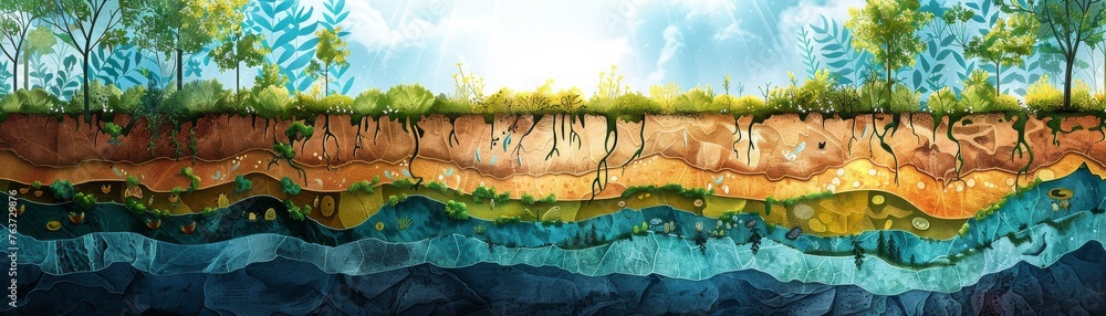 Cross-Section Illustration of Soil Layers with Diverse Ecosystems ...