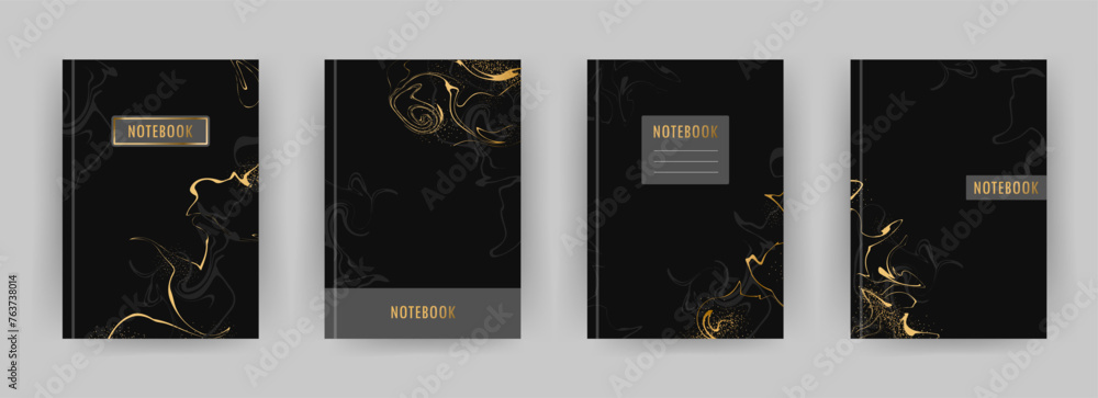 Cover page notebook collection. Templates with golden liquid texture ...