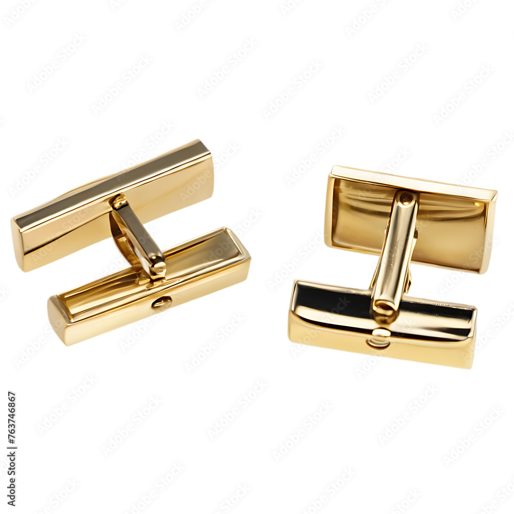 Shimmering gold cufflink set, isolated on transparent background ...