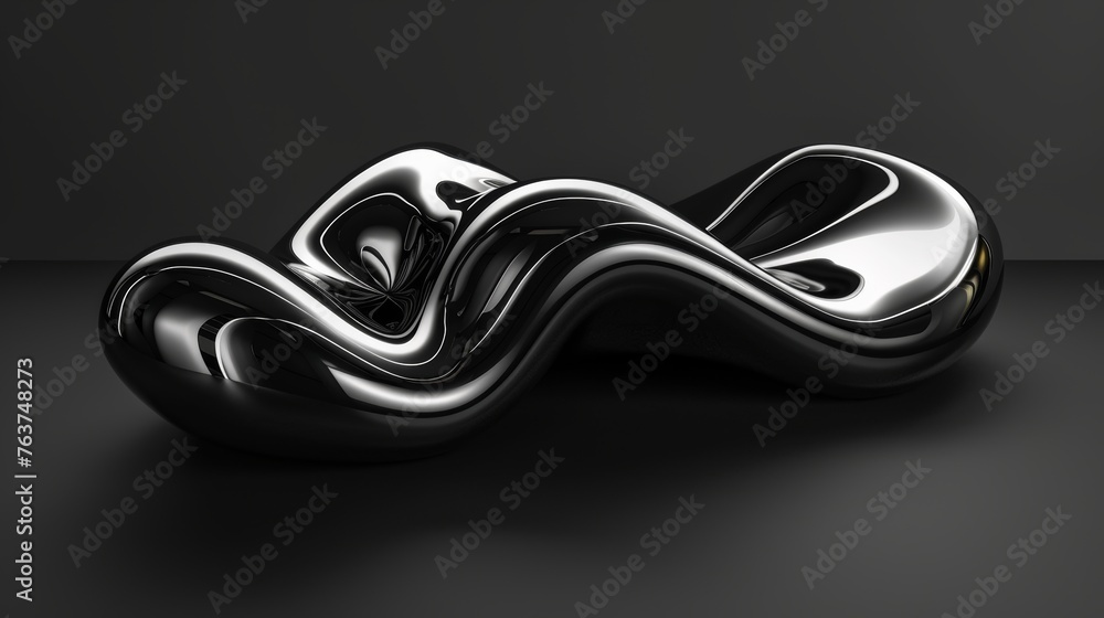 An abstract 3D black chrome design element for modern futuristic design aesthetics. Assorted ...