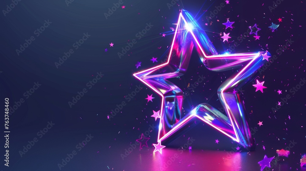 This 3D holographic star in Y2K futuristic style is isolated on a dark ...