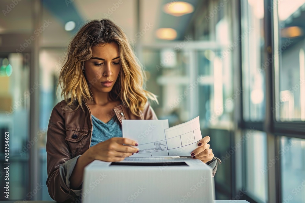 Woman Voting: Casting a Ballot in a Modern Ballot Box During an ...