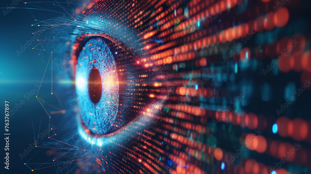 Digital eye, data network and cyber security technology, vector ...