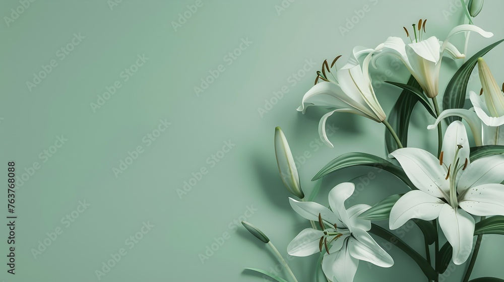 Lilies Flowers spring summer Minimalism Background with empty Copy ...