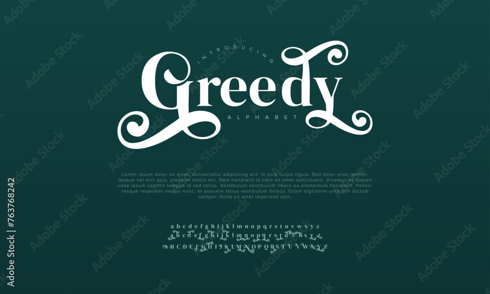 Greedy premium luxury elegant alphabet letters and numbers. Vintage ...