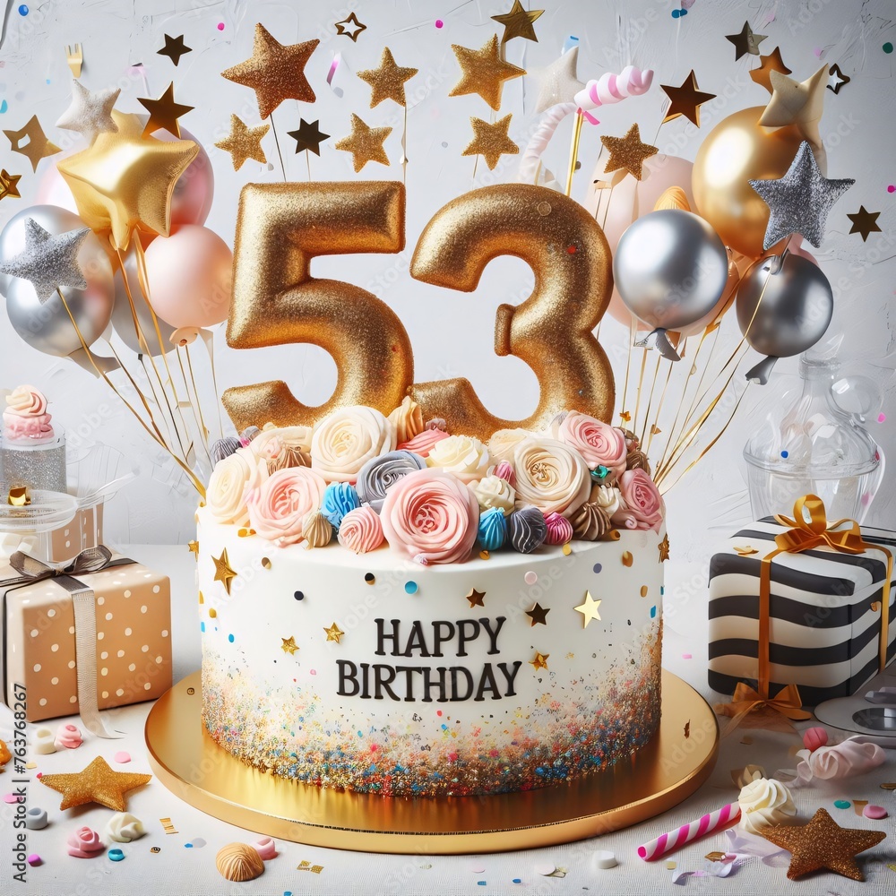 Vector Illustration of a Number 53rd Birthday Balloon Celebration Cake ...