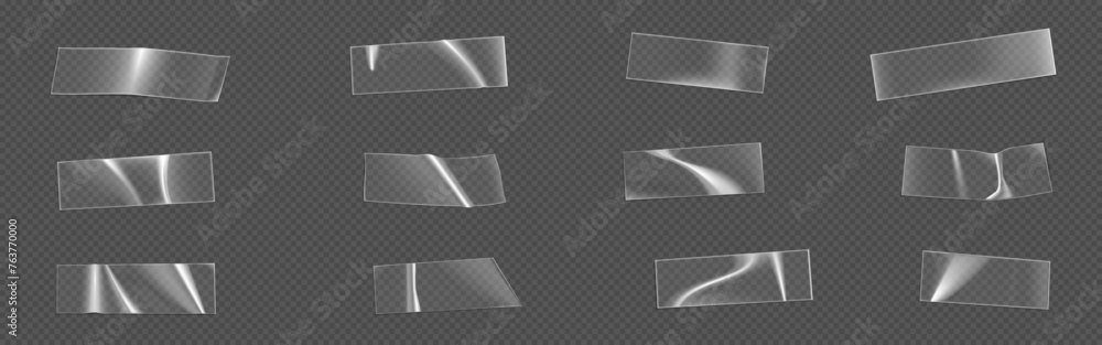 Transparent adhesive plastic cut tape patch mockup. Realistic vector ...