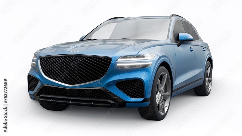 Miami. USA. March 16, 2024. Genesis GV70 2022. Premium light blue ...