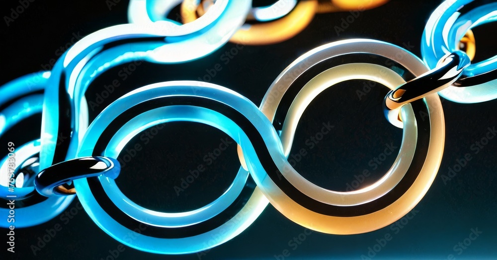 Gleaming chain links cast in a cool neon glow create a seamless ...