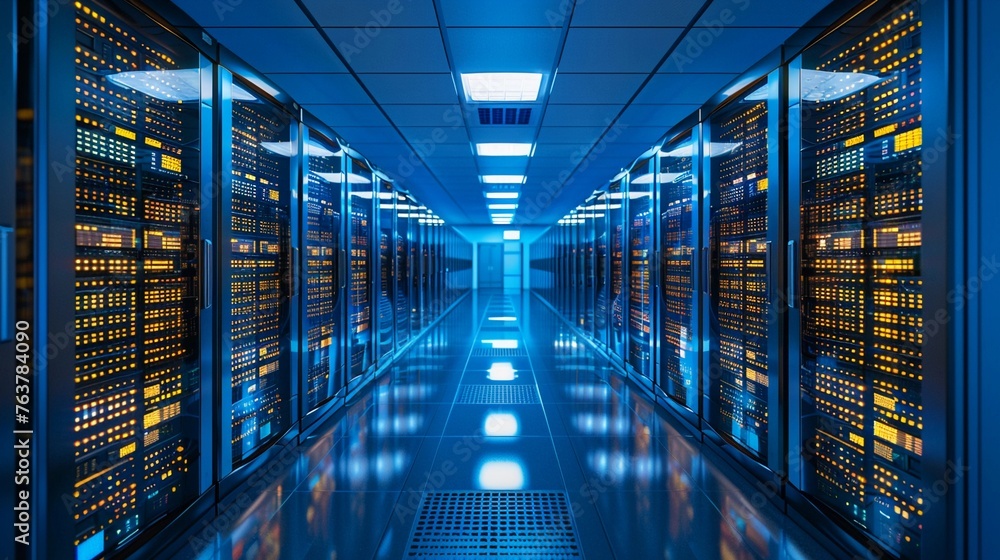Data Center Interior, interior of a high-tech data center filled with ...