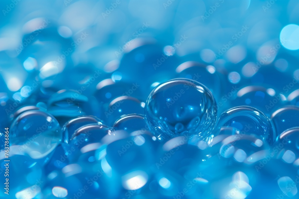 Macro of blue gel balls. Watery polymer hydrogel background. Generative ...