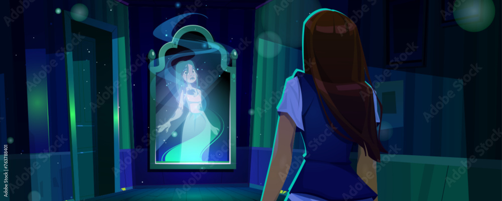 Negative mirror person for woman self in house. Haunted character with ...
