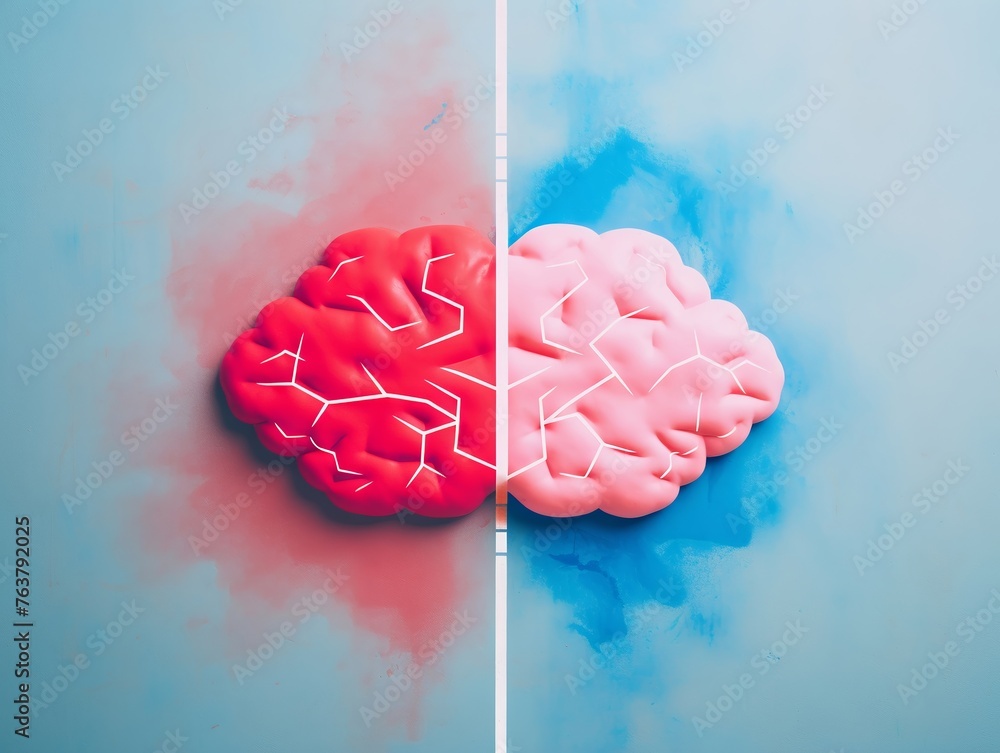 on one side, a sedentary brain with cobwebs and dust, on the other, a ...