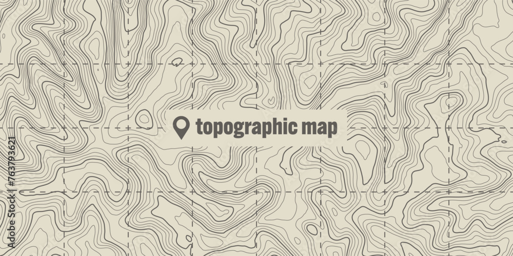 Topographic map with contour lines. Geographic terrain grid, relief ...