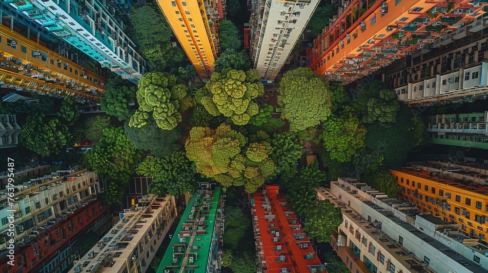 Craft a visually compelling aerial image showcasing the contrast ...