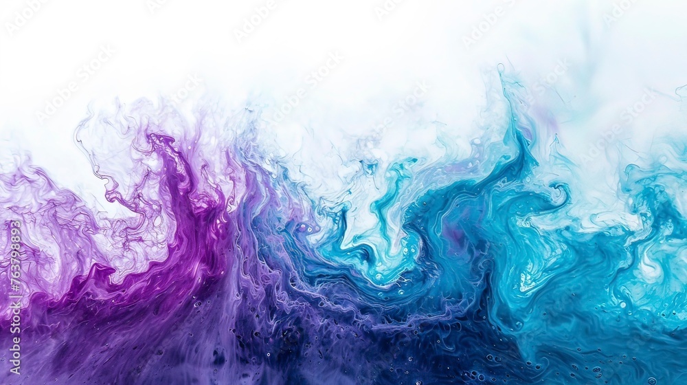 Abstract blue and purple flowing wave in shades of acrylic pouring ...