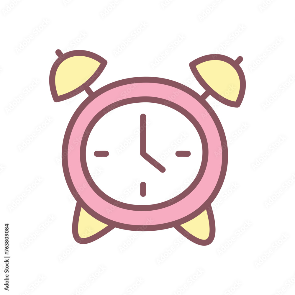 Cute alarm icon. Hand drawn illustration of a pink alarm clock isolated ...