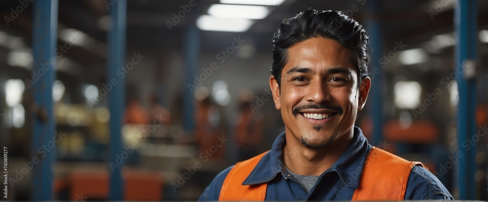 Hispanic mexican male factory worker smiling looking at the camera ...