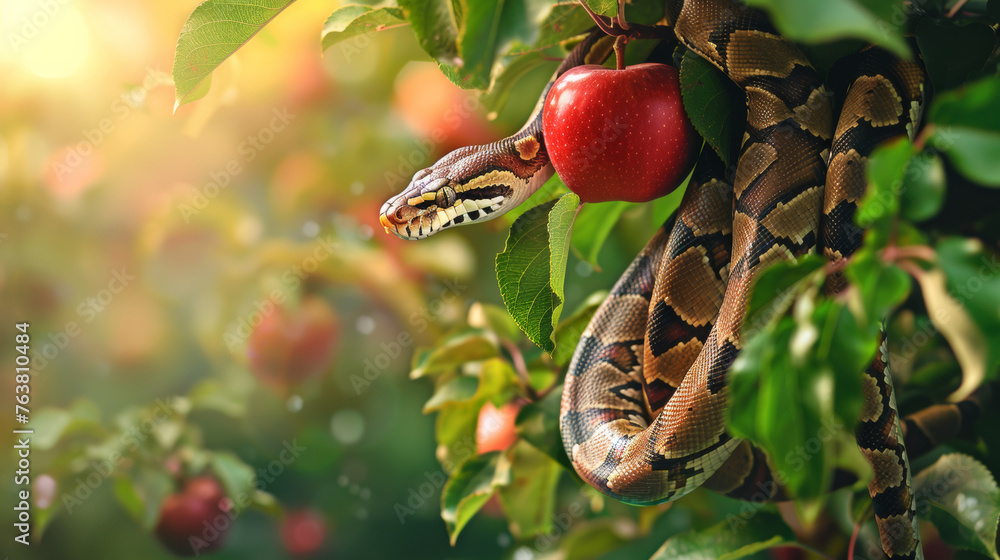 Photo & Art Print Snake in a apple tree next to a red apple ...