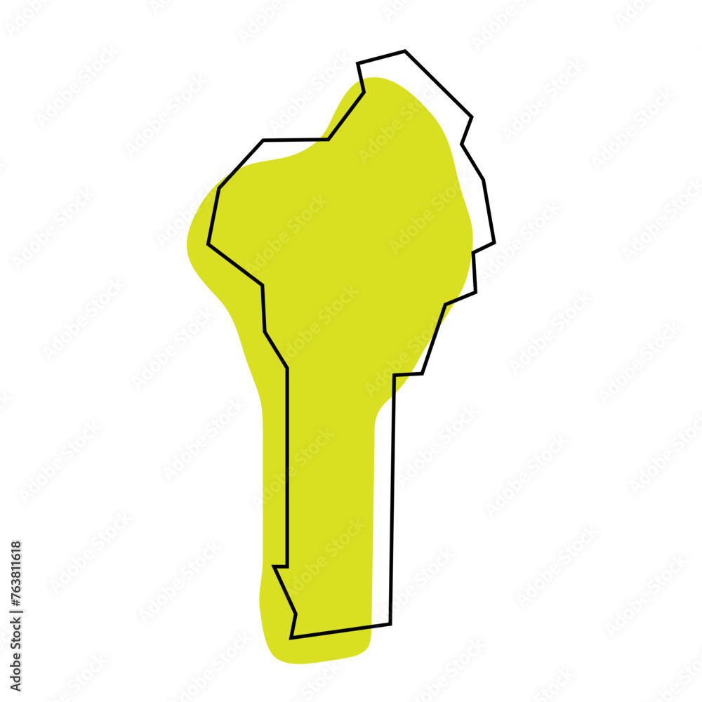 Benin country simplified map. Green silhouette with thin black contour outline isolated on white ...