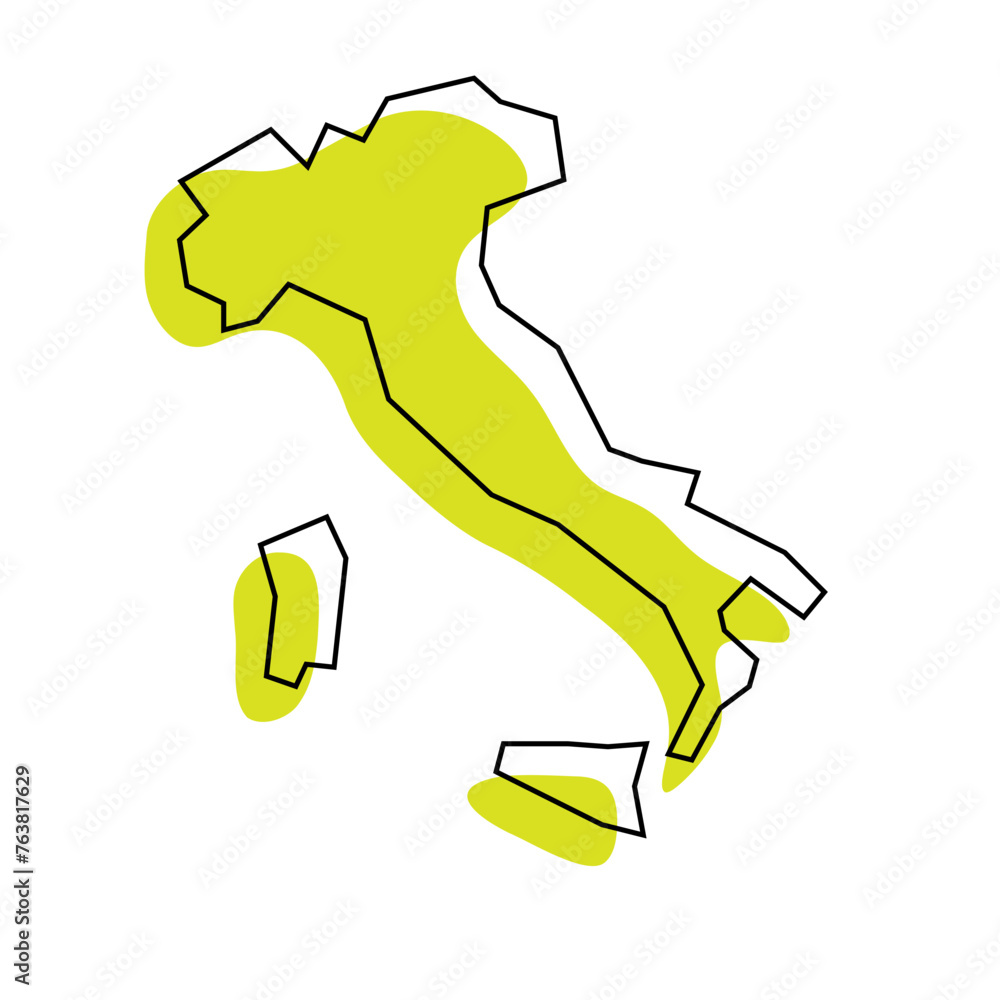 Italy country simplified map. Green silhouette with thin black contour ...