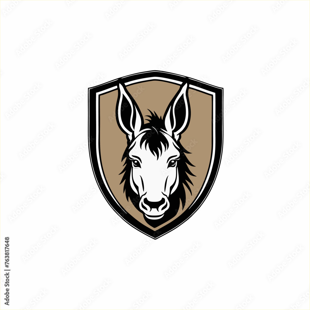 Donkey head logo in shield. The logo symbol is made in a minimalist ...