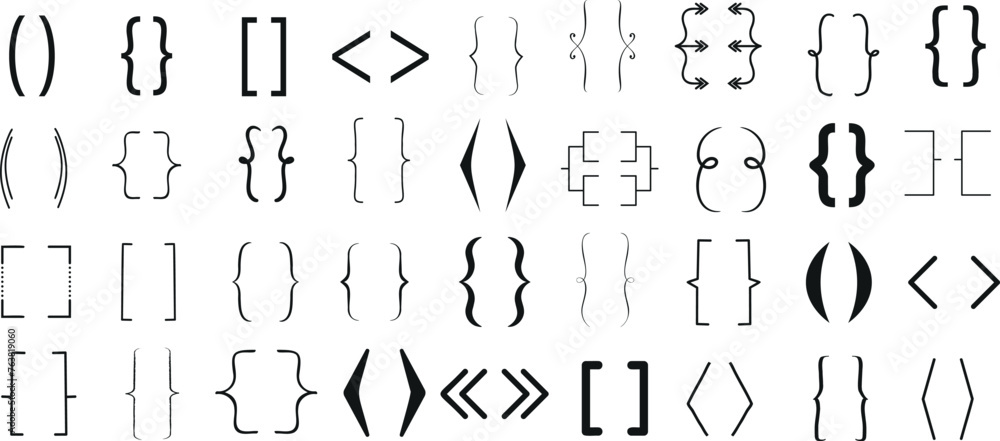 essential bracket symbols in various styles, Black braces symbols ...
