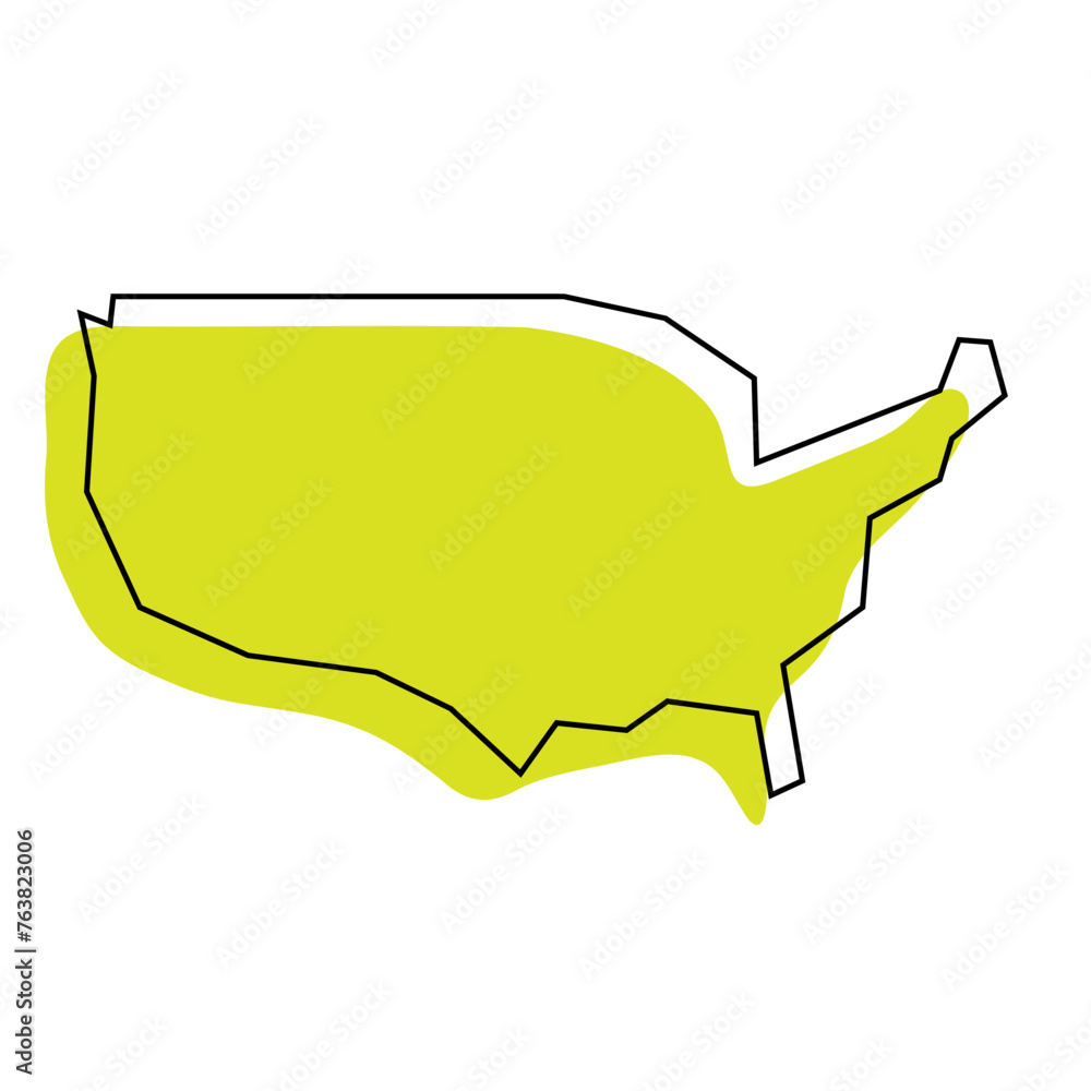 United States of America country simplified map. Green silhouette with ...