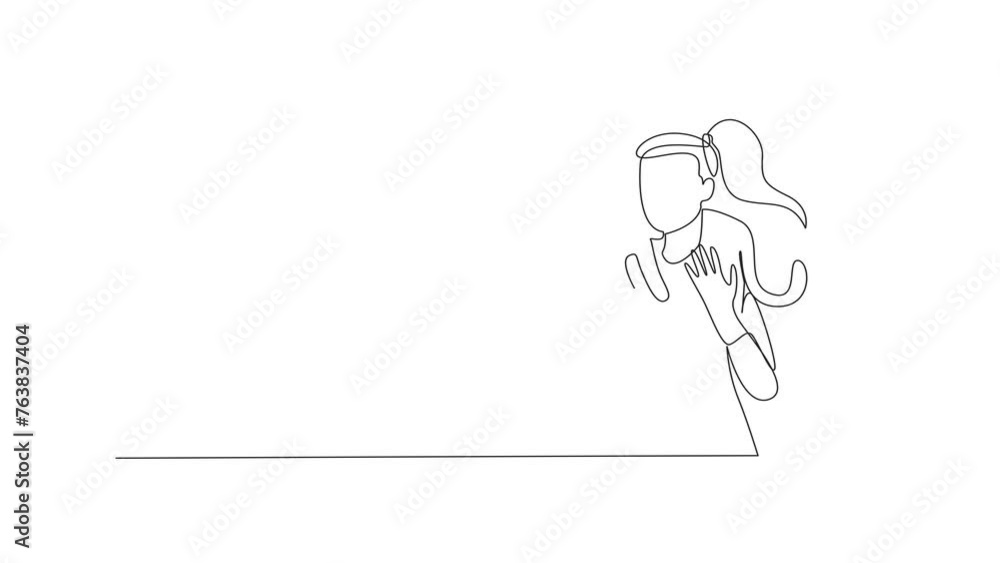 Self drawing animation of single one line drawing of young beautiful ...