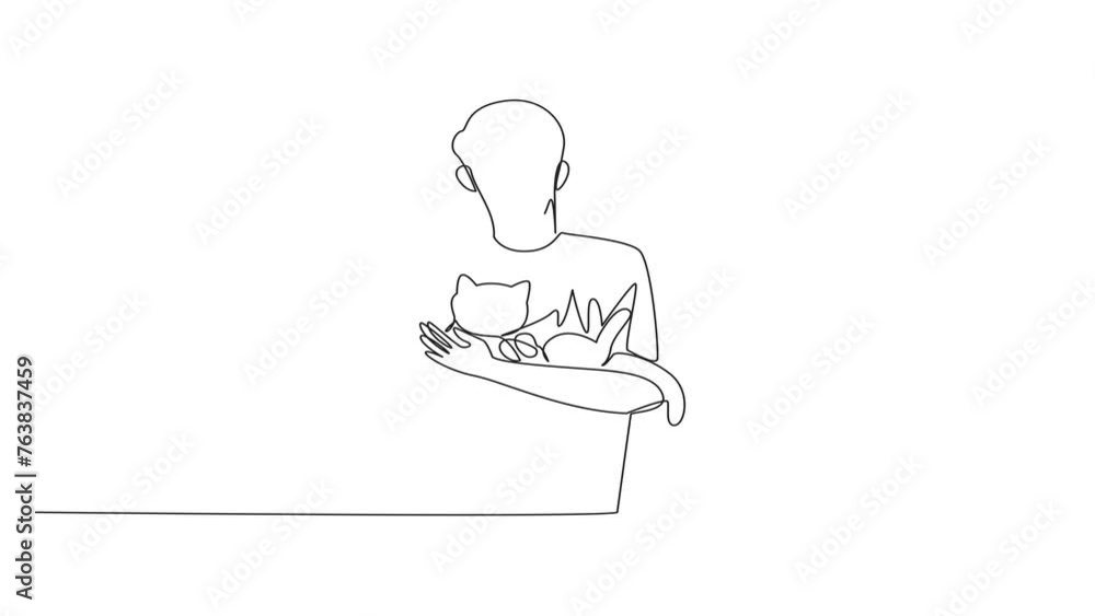 Self drawing animation of single one line drawing of young happy man ...