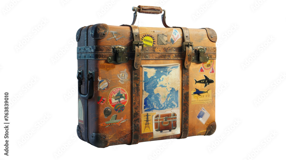 Suitcase Covered with Stickers Illustration on Transparent Background ...