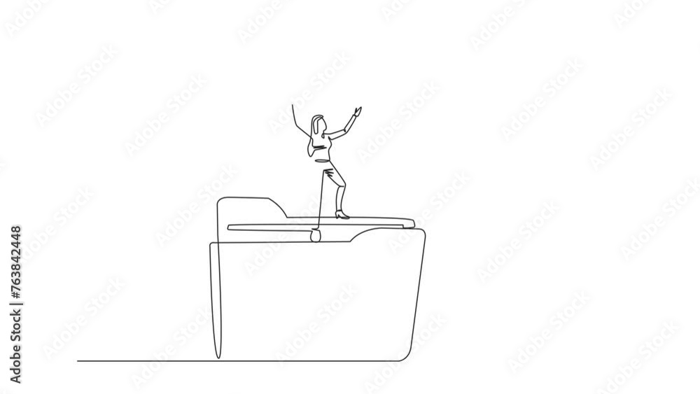 Animated self drawing of continuous one line drawing businesswoman ...
