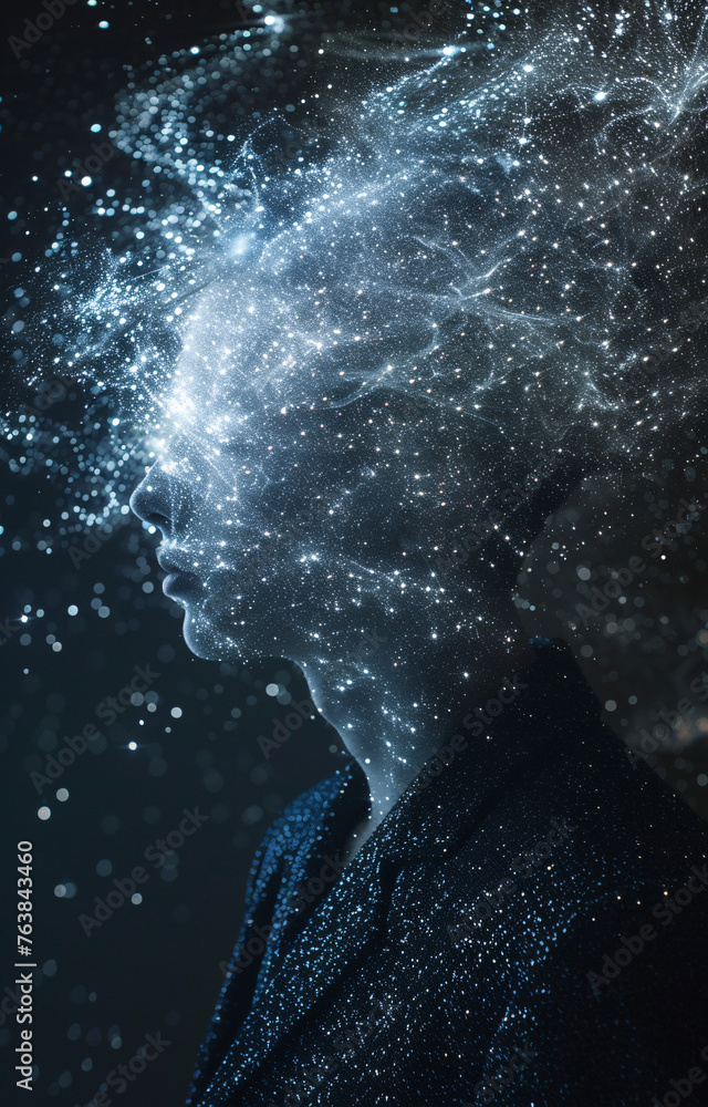 Galactic Mind: A Mesmerizing Blend of Human Silhouette and Sparkling ...