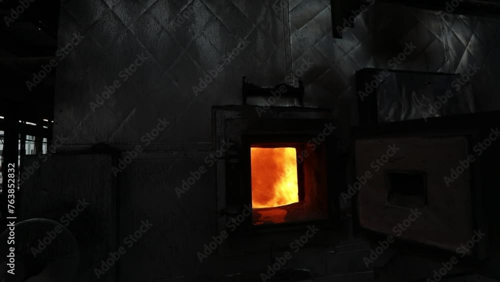 close up of a fire combustion chamber in gas turbine. combustion room ...