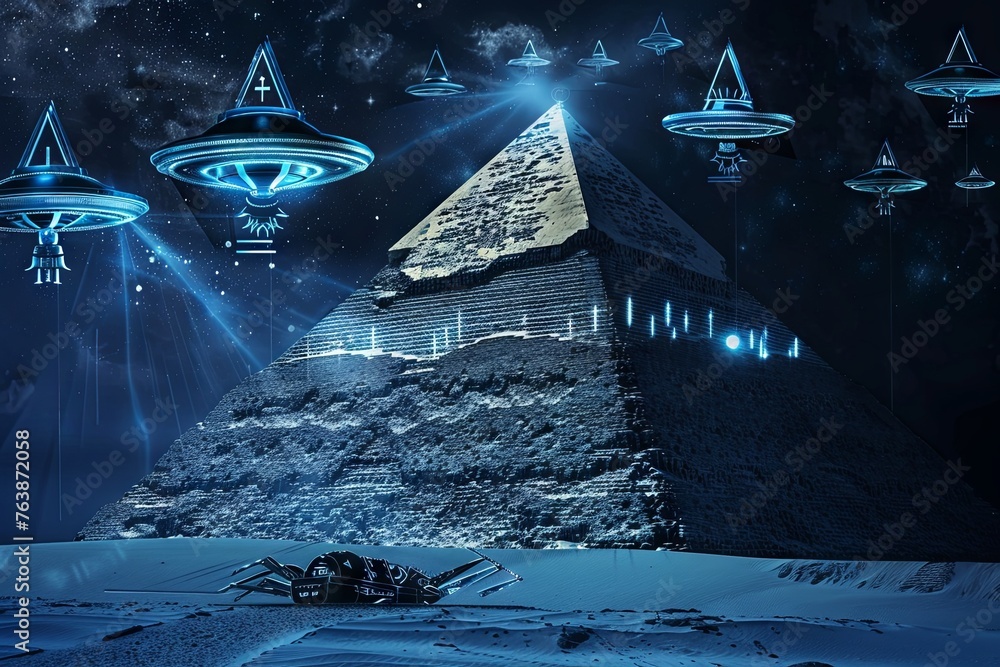 alien pyramid hyeroglyphs Spaceship UFO over pyramids. Aliens and ...