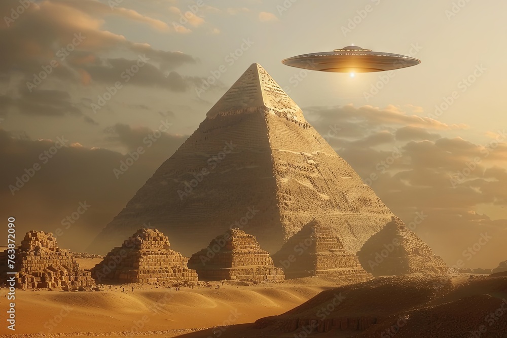 alien pyramid hyeroglyphs Spaceship UFO over pyramids. Aliens and ...