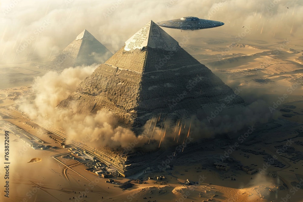 alien pyramid hyeroglyphs Spaceship UFO over pyramids. Aliens and ...