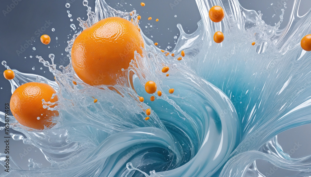 liquid tangerine dreams splash frozen in an abstract futuristic 3d ...
