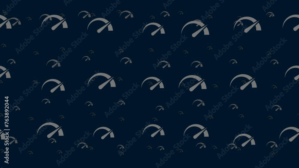 Tachometer symbols float horizontally from left to right. Parallax fly effect. Floating symbols ...