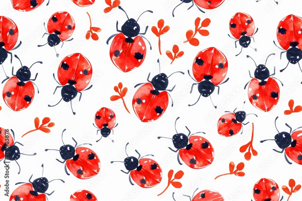 Abstract pastel funny bugs ladybug seamless pattern banner, wallpaper ...