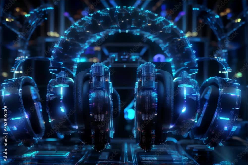 Futuristic gaming Headset smart lock design, blue digital circuits and ...