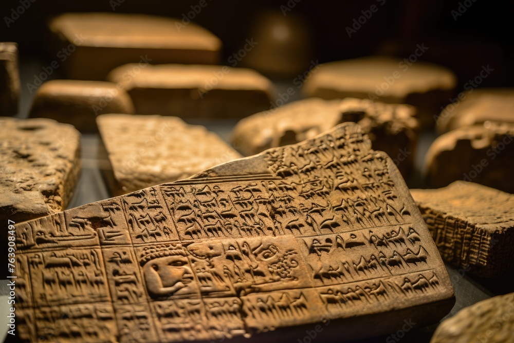 The weathered engravings on the tablets of the Epic of Gilgamesh in the ...