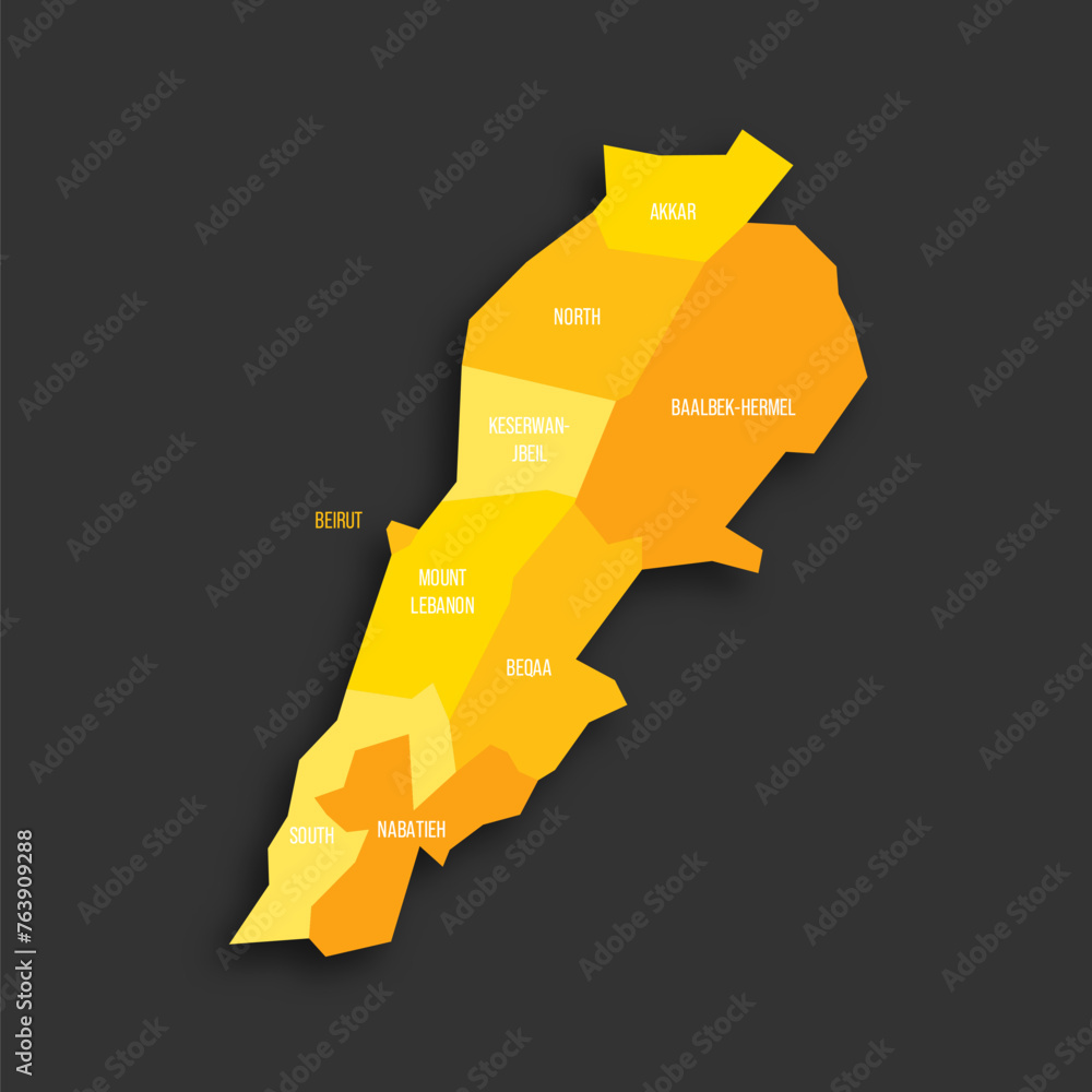 Lebanon political map of administrative divisions - governorates ...