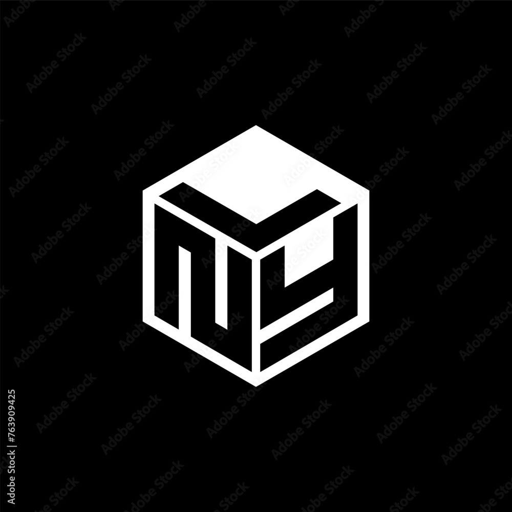 NYL letter logo design with black background in illustrator, cube logo ...