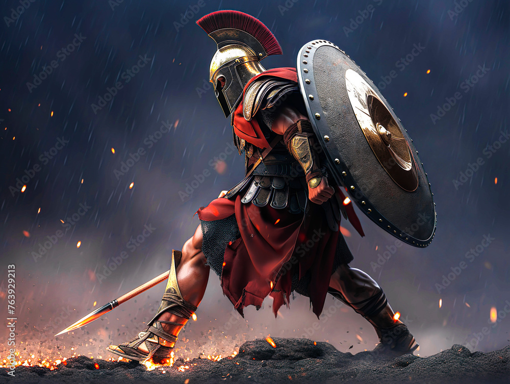 Spartan warrior with sword and shield. ancient Roman sword, weaponry ...