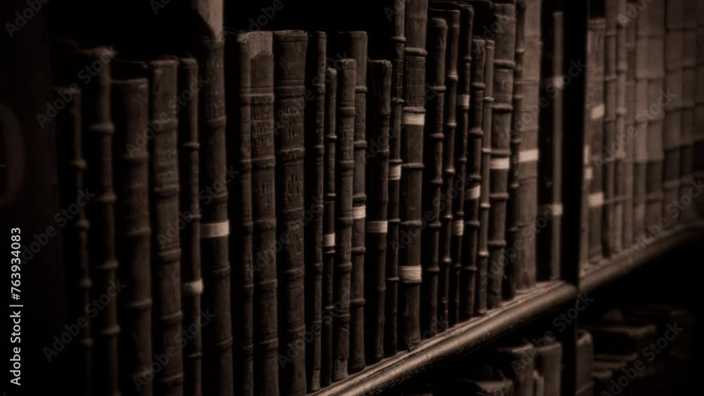 Vidéo Stock Old Books Bookshelf Vintage film Effect Zoom Out. Zooming ...