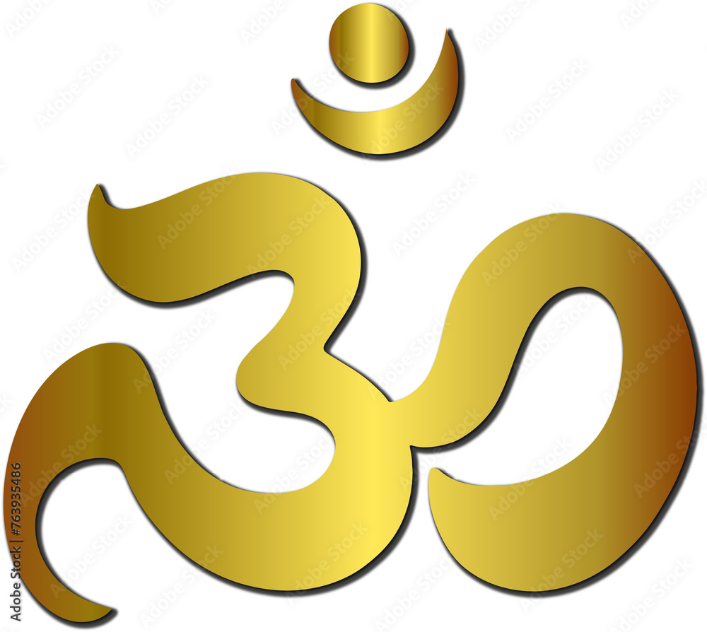 3D OM icon, symbol of Hinduism illustration in Gold Gradient Stock ...